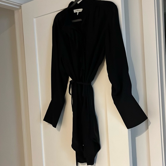Frame Denim | Dresses | Frame Ruffled Front Black Shirt Dress Super ...